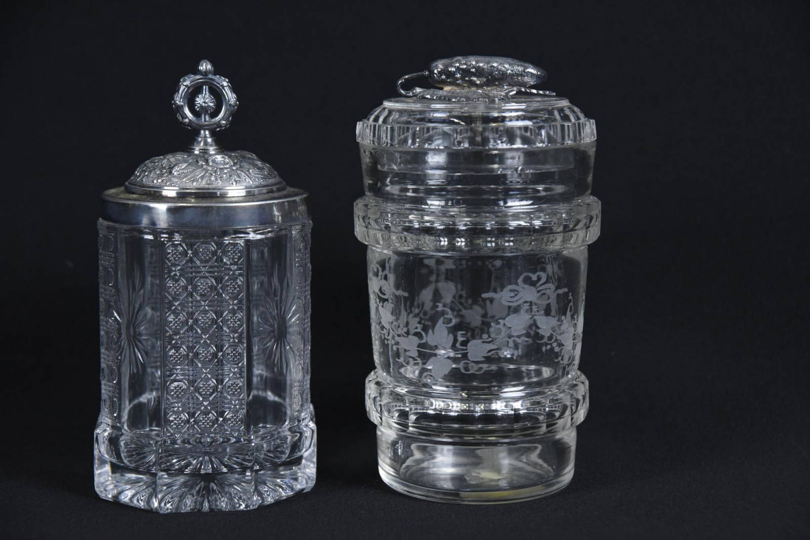 2 Antique Glass Pickle Casters Incl Etched Auction