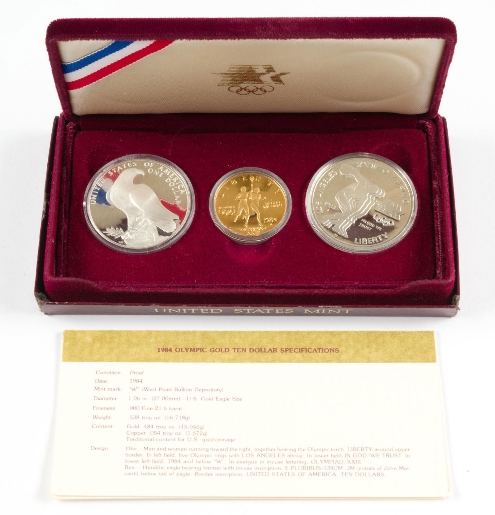 Los Angeles 1984 Olympic Coins Including Gold $10 Half Ounce Coin And ...