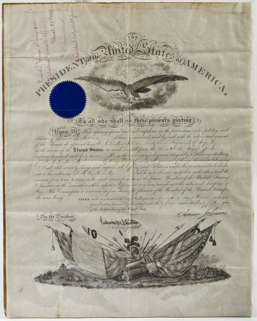 240: Andrew Johnson Stamp Signed Military Commission