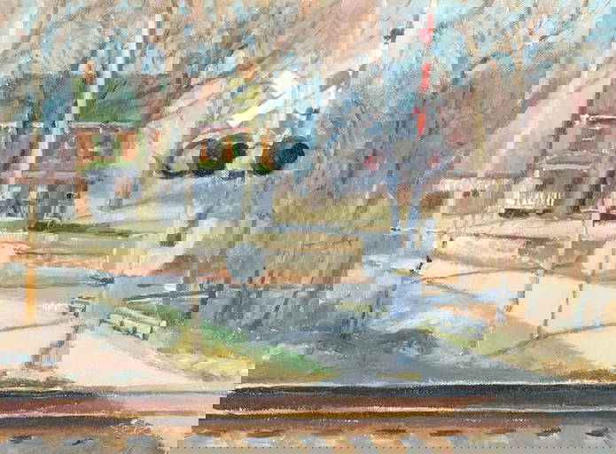 Philip Selzer Railroad Crossing Landscape Painting