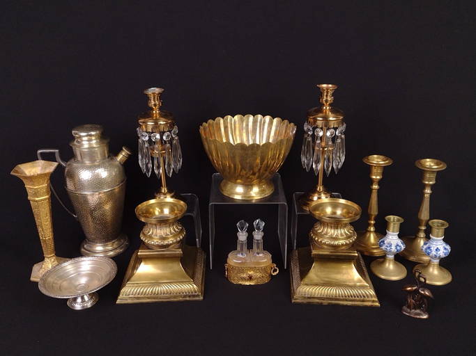 14 Pcs Metalware Incl Sterling Weighted Compote