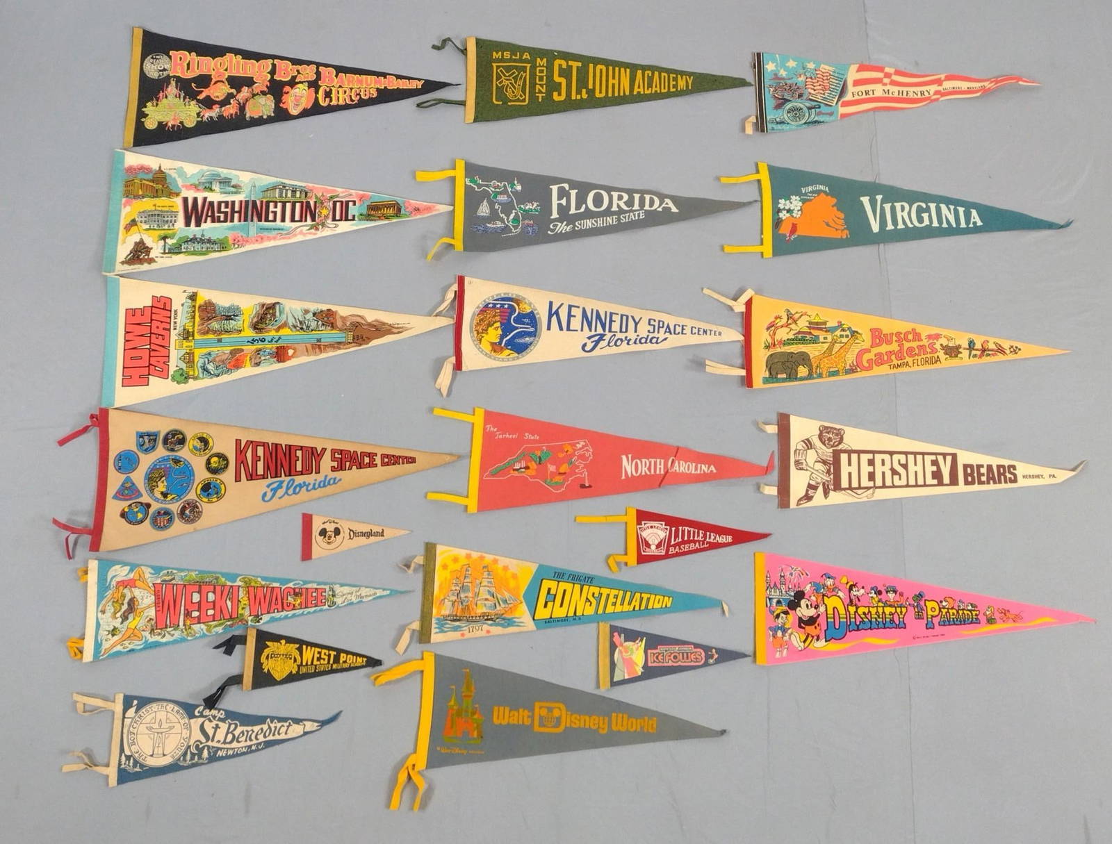 21 Vintage Pennant Flags Incl Disney Auction