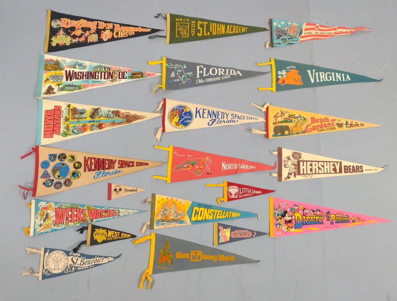21 Vintage Pennant Flags Incl Disney Auction