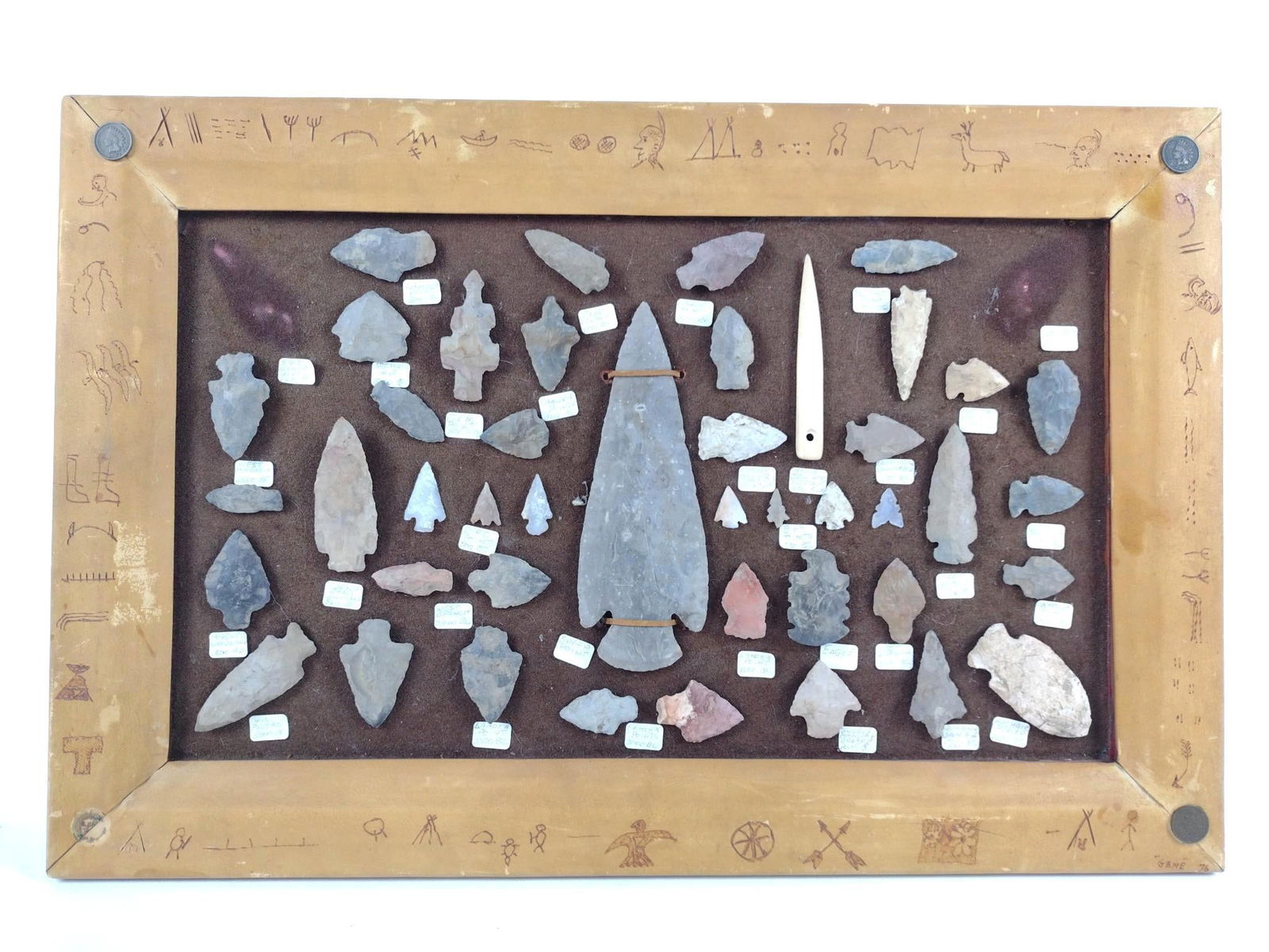 Arrowhead Display With Tooled Leather Frame Auction
