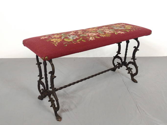 Needle Point Bench With Iron Base