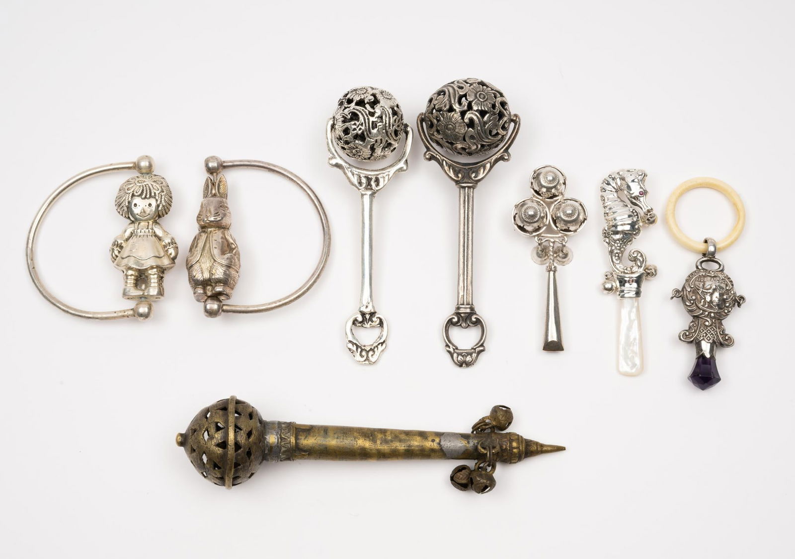 8 Antique Silver Rattles Auction