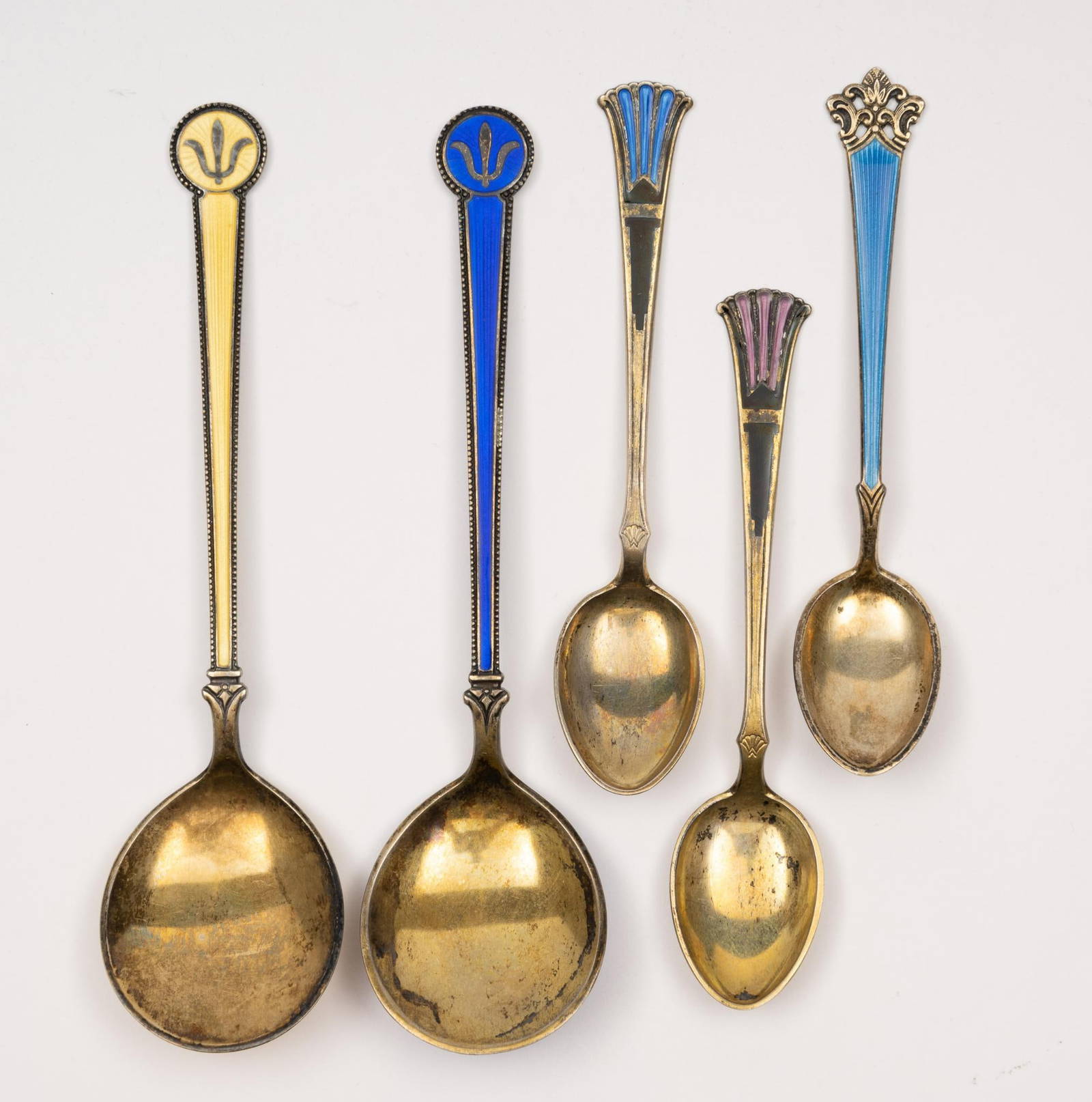 5 Norwegian Sterling Silver Enamel Spoons Auction