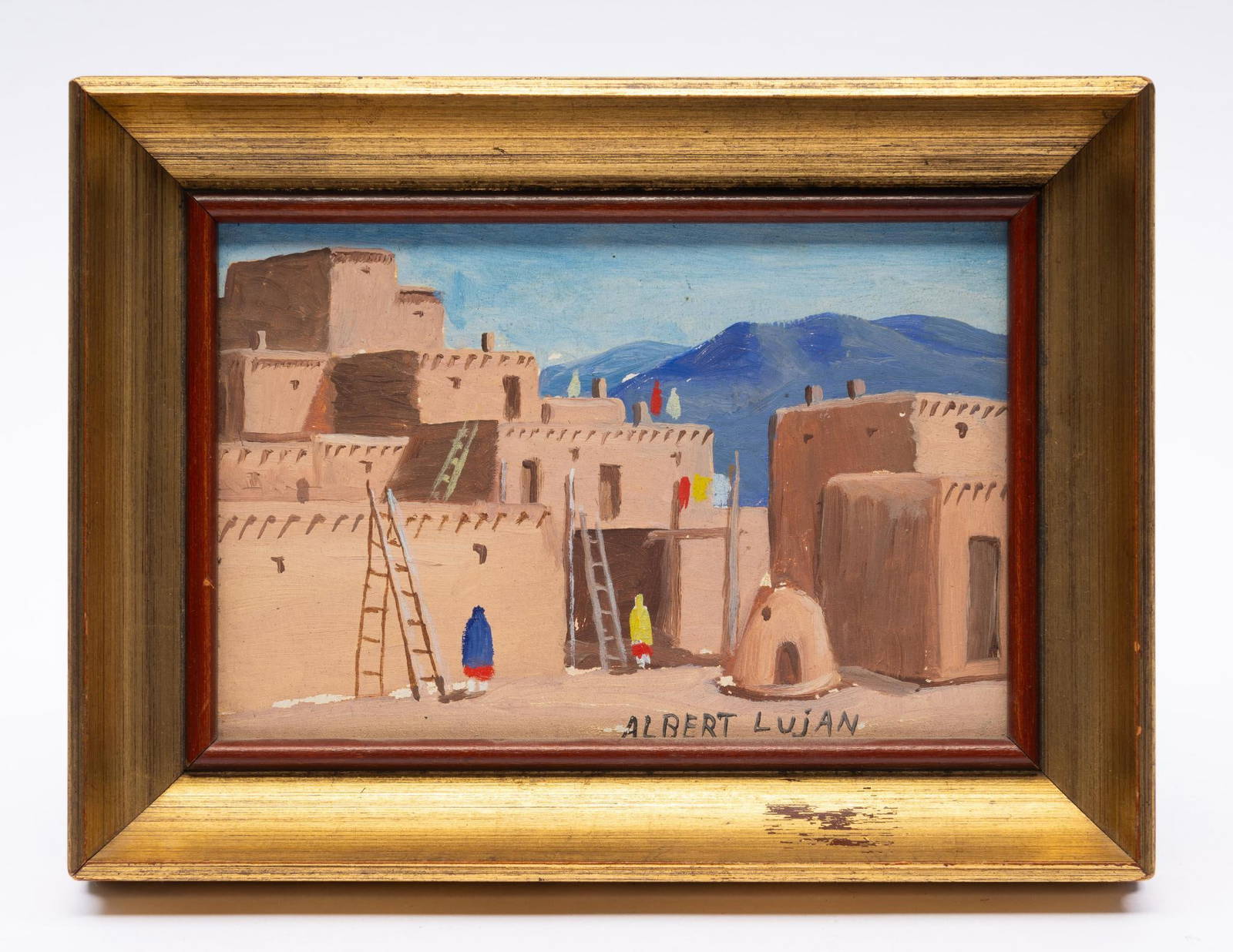 Albert Lujan Taos Pueblo Painting Auction