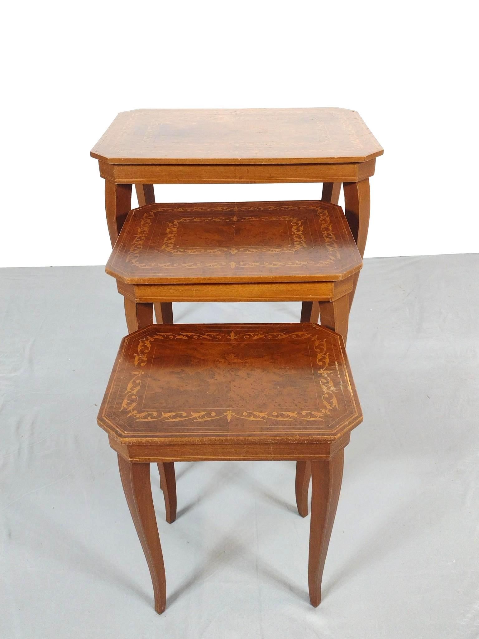 3 Inlaid Nesting Tables Auction