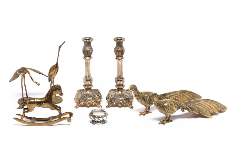 8 Pcs Metalware Incl Brass And Silverplate