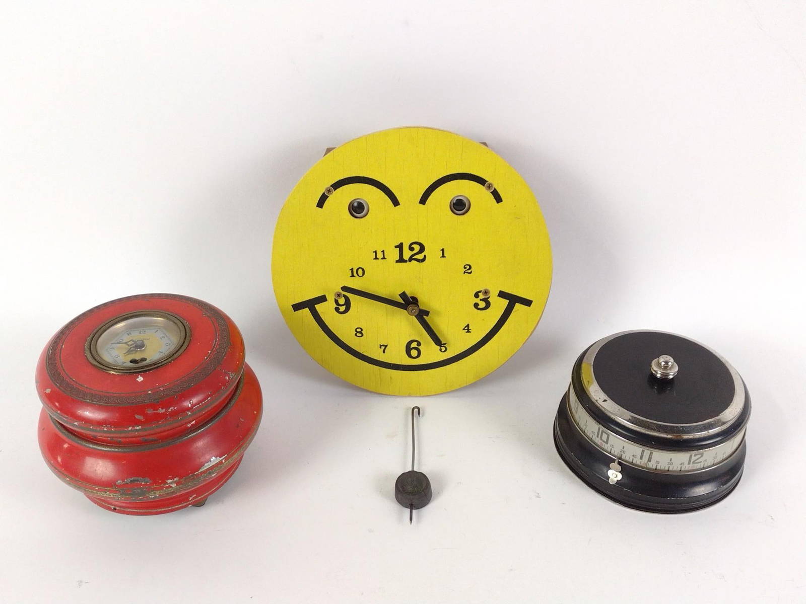 3 Vintage Clocks Incl Tape Measure Clock Auction