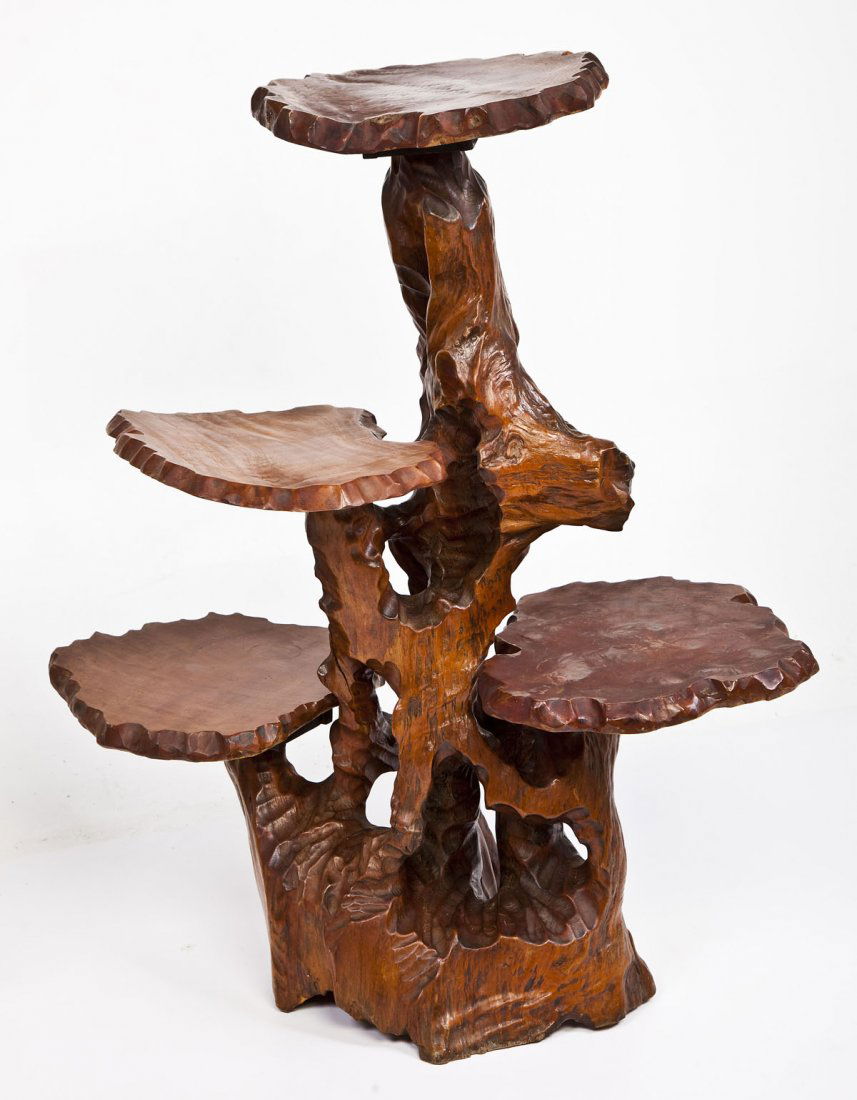 Korean Teakwood Tree Root Carved Pedestal Table