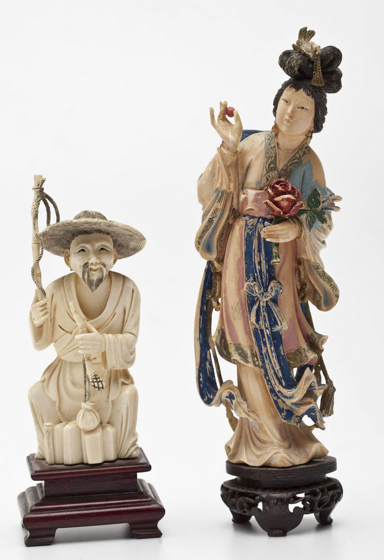 2 Chinese Carved Ivory Figurines