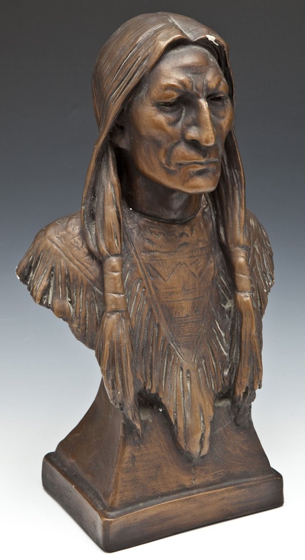 Bronze Patinated Chalkware Indian Bust