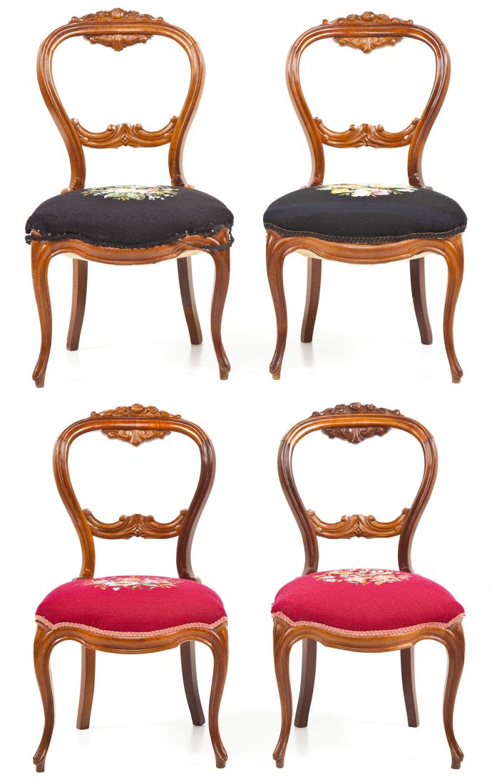 Set of 4 Rococo Revival Balloon Back Side Chairs