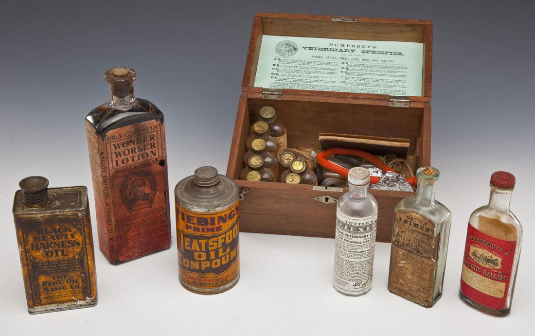 7 Antique Veterinary Medicine Tins & Bottles