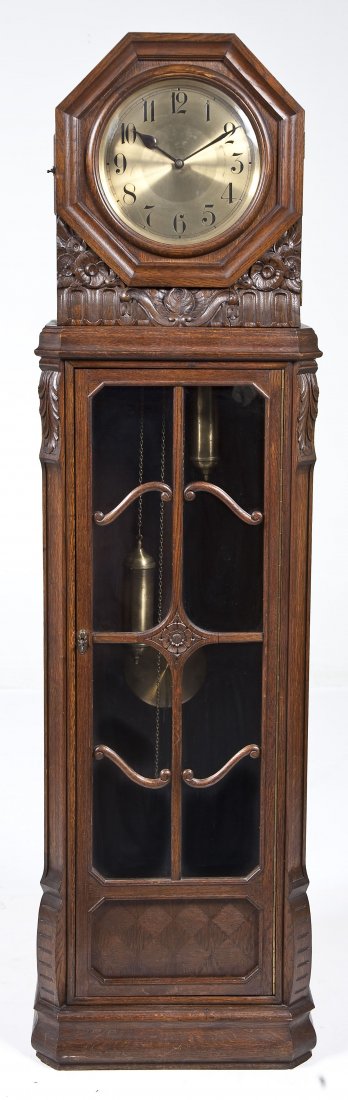 German Arts & Crafts Oak Tall Case Clock