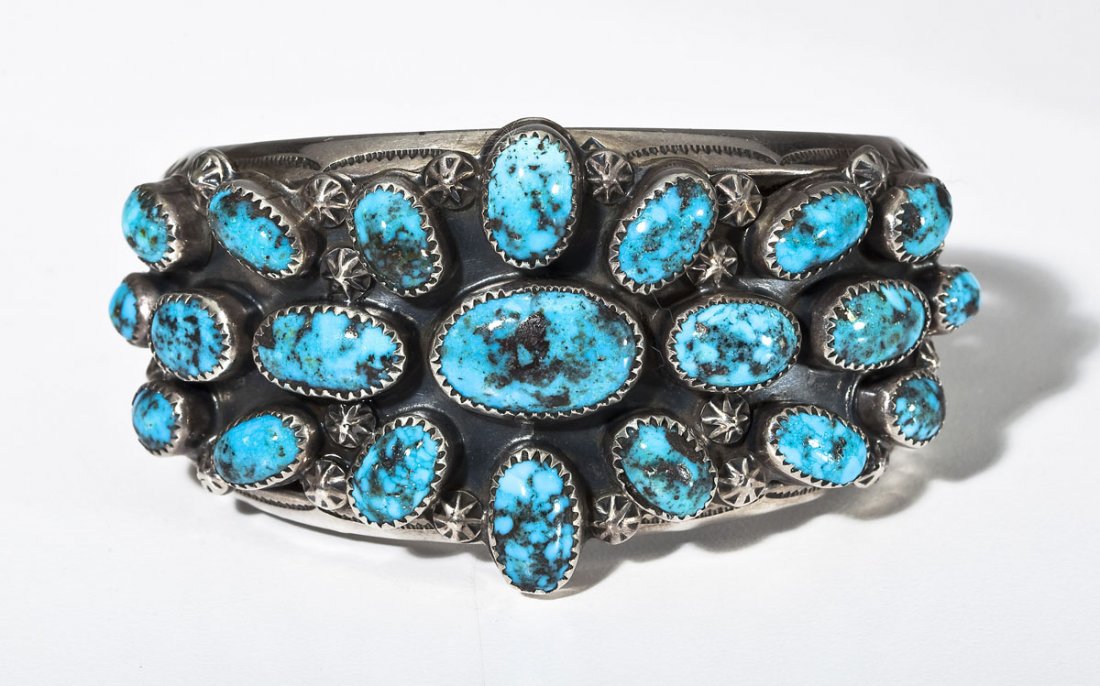 Navajo Silver & Turquoise Cuff by Tim Kee Whitman