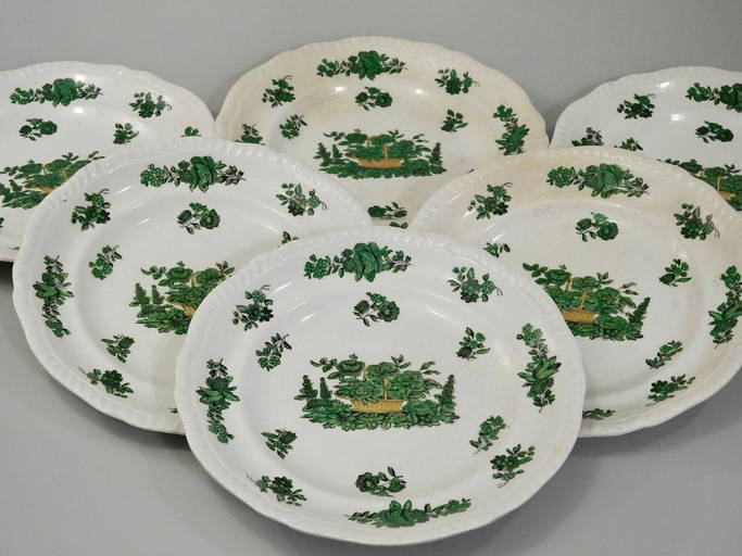 Copeland Spode Green Basket Gadroon Salad Plates Lot Of