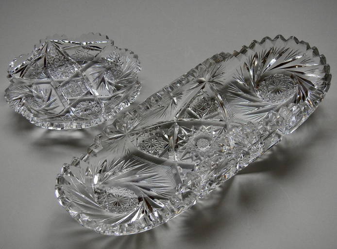 Vintage Crystal Lot Of 2 Cut Glass Nappy Plate Celery D