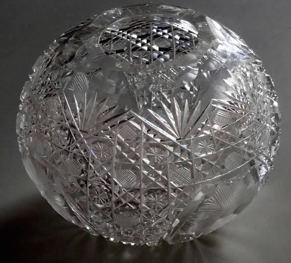 Vintage Cut Glass Ball Vase Crystal Rose Bowl