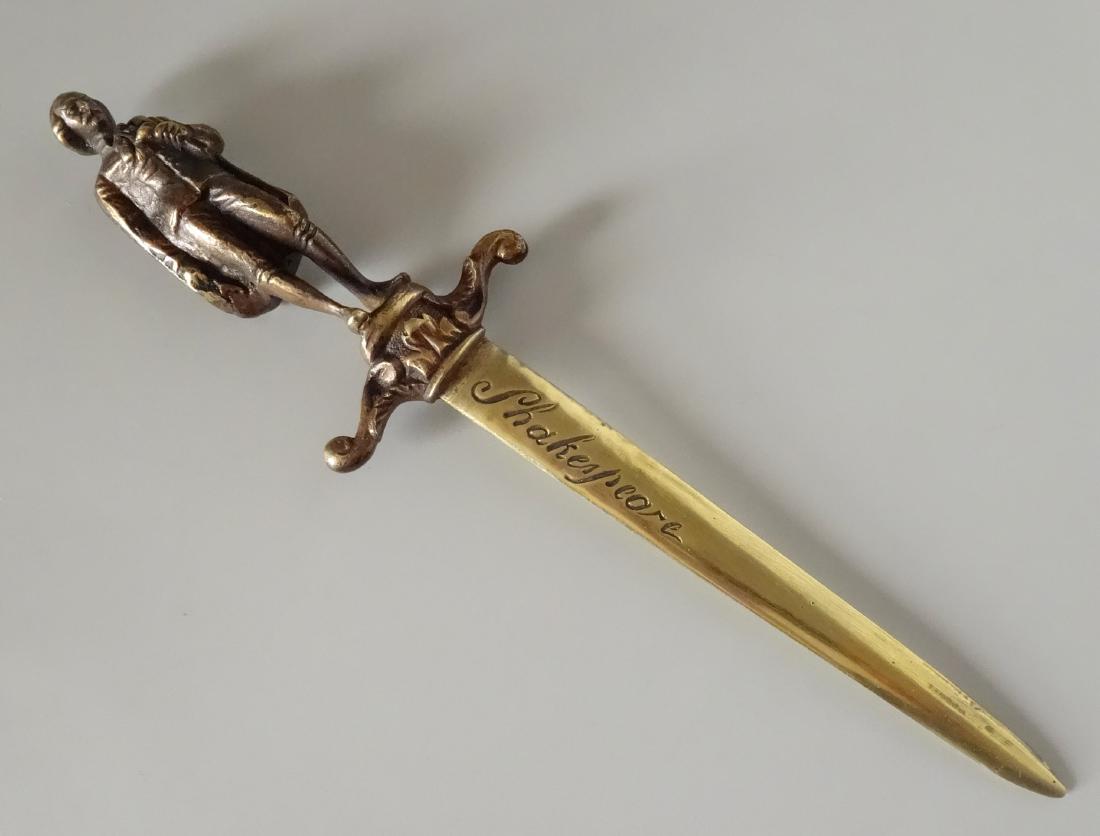 Antique Bronze Figural Dagger Letter Opener Shakespeare
