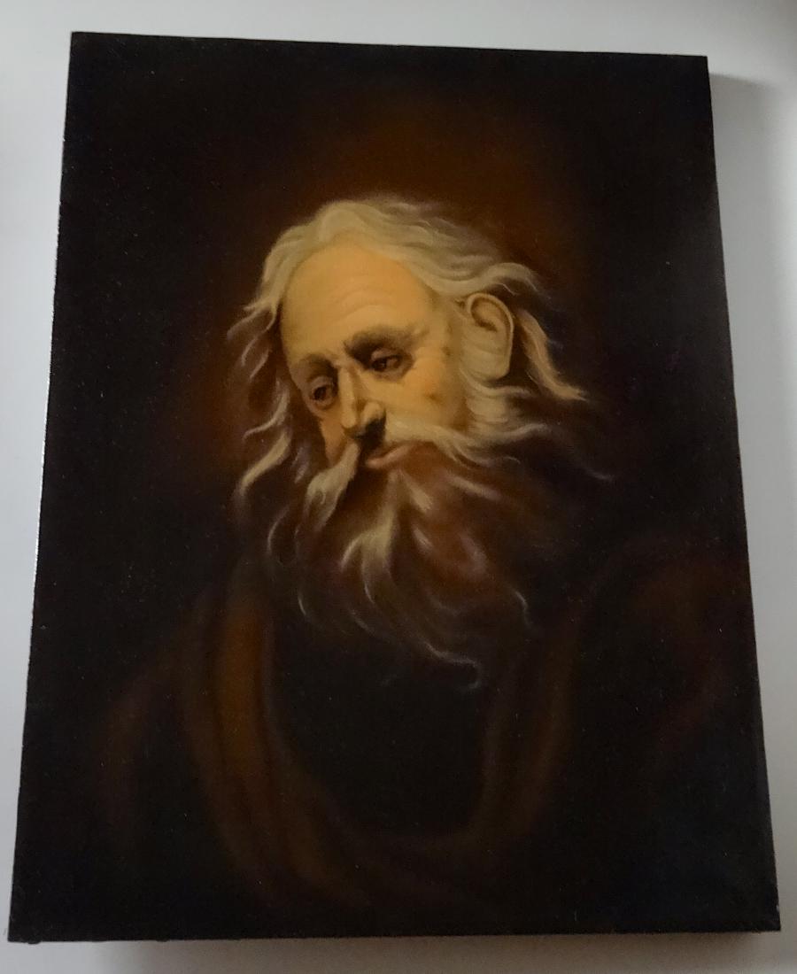 Bearded Biblical Man Old Master Style Oil On Canvas