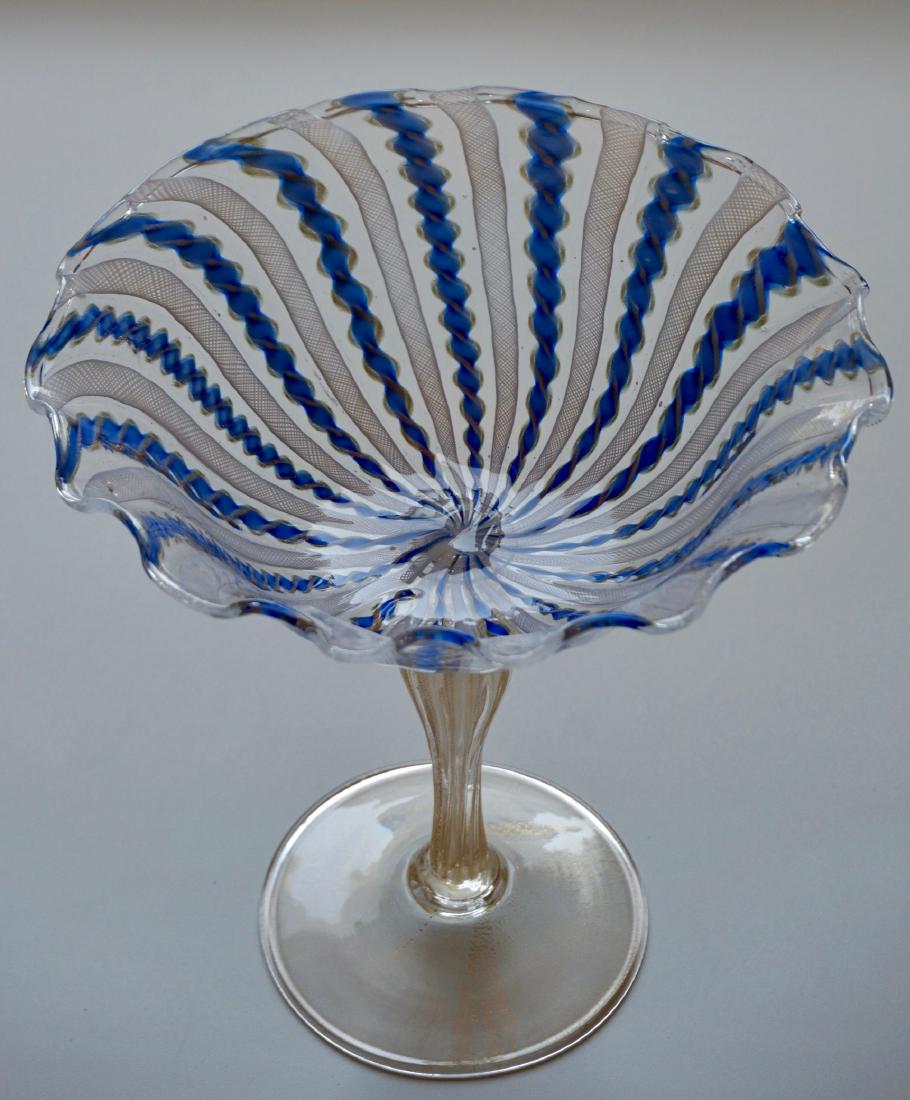 Vintage Italian Venetian Latticino Art Glass Compote