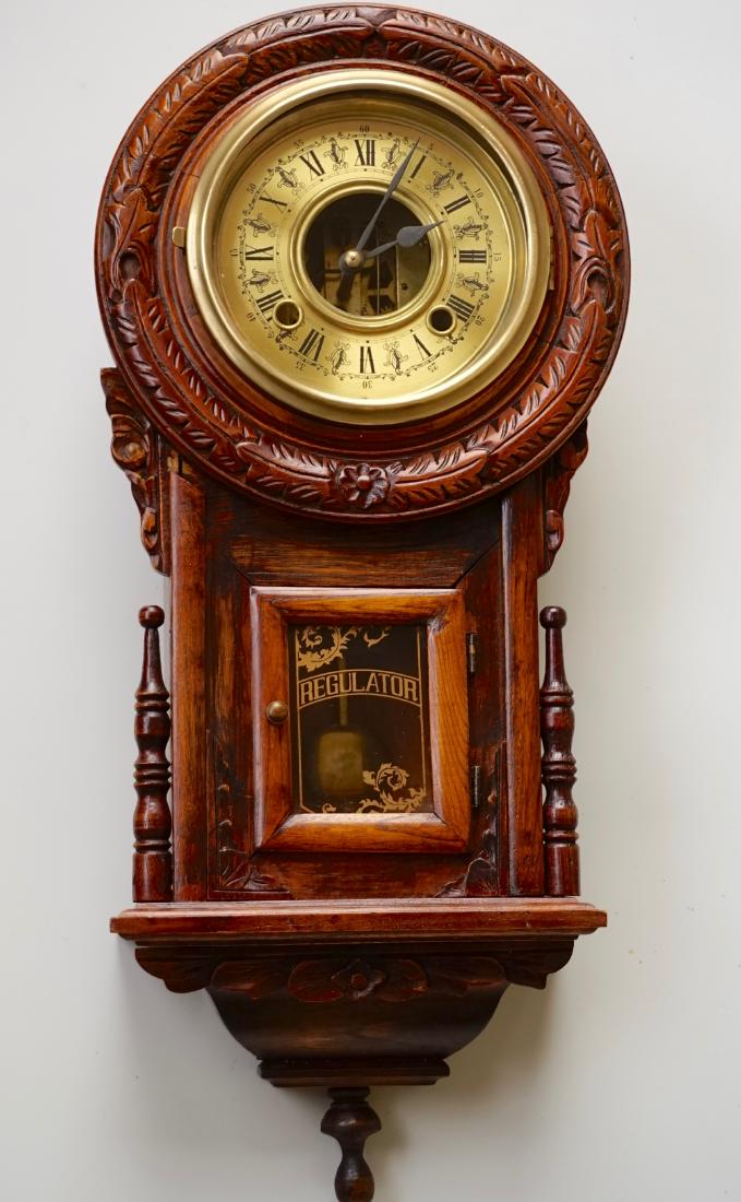 Carved Case Regulator Wall Clock Brass Pendulum