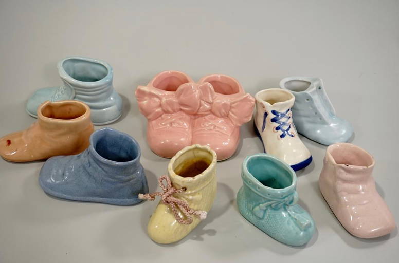 Vintage Pottery Baby Shoes Ceramic Nursery Child Bootie