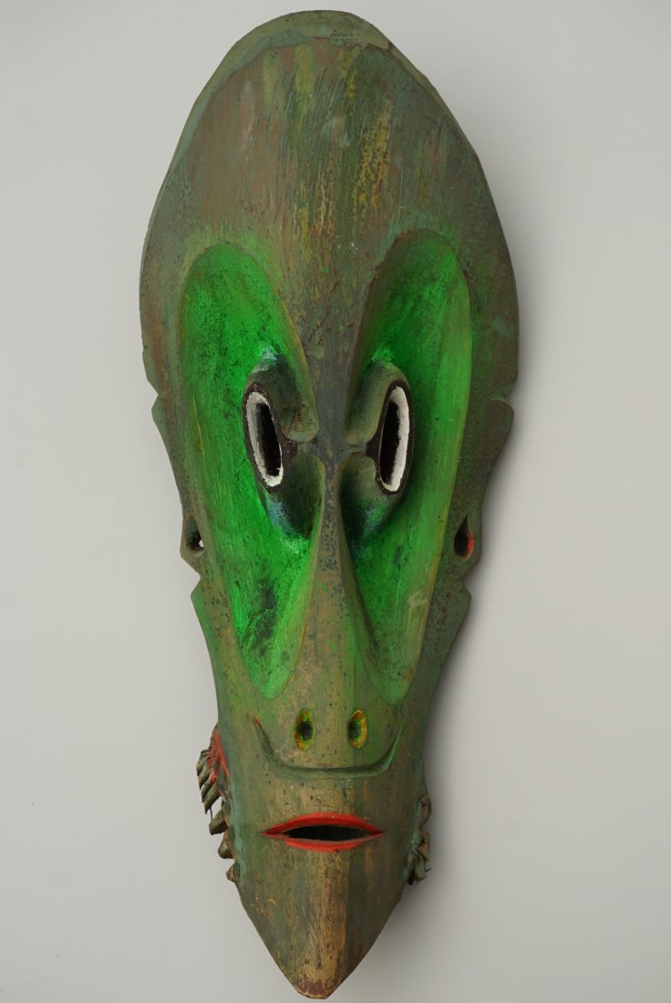 Green Alien Carved Wood Mask Head Wall Plaque Africa