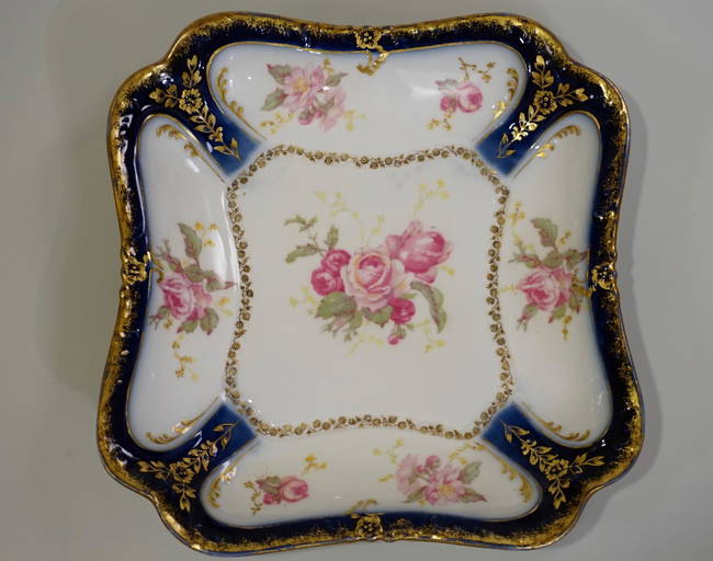 Limoges Porcelain Gda Antique Cobalt Flow Blue Square