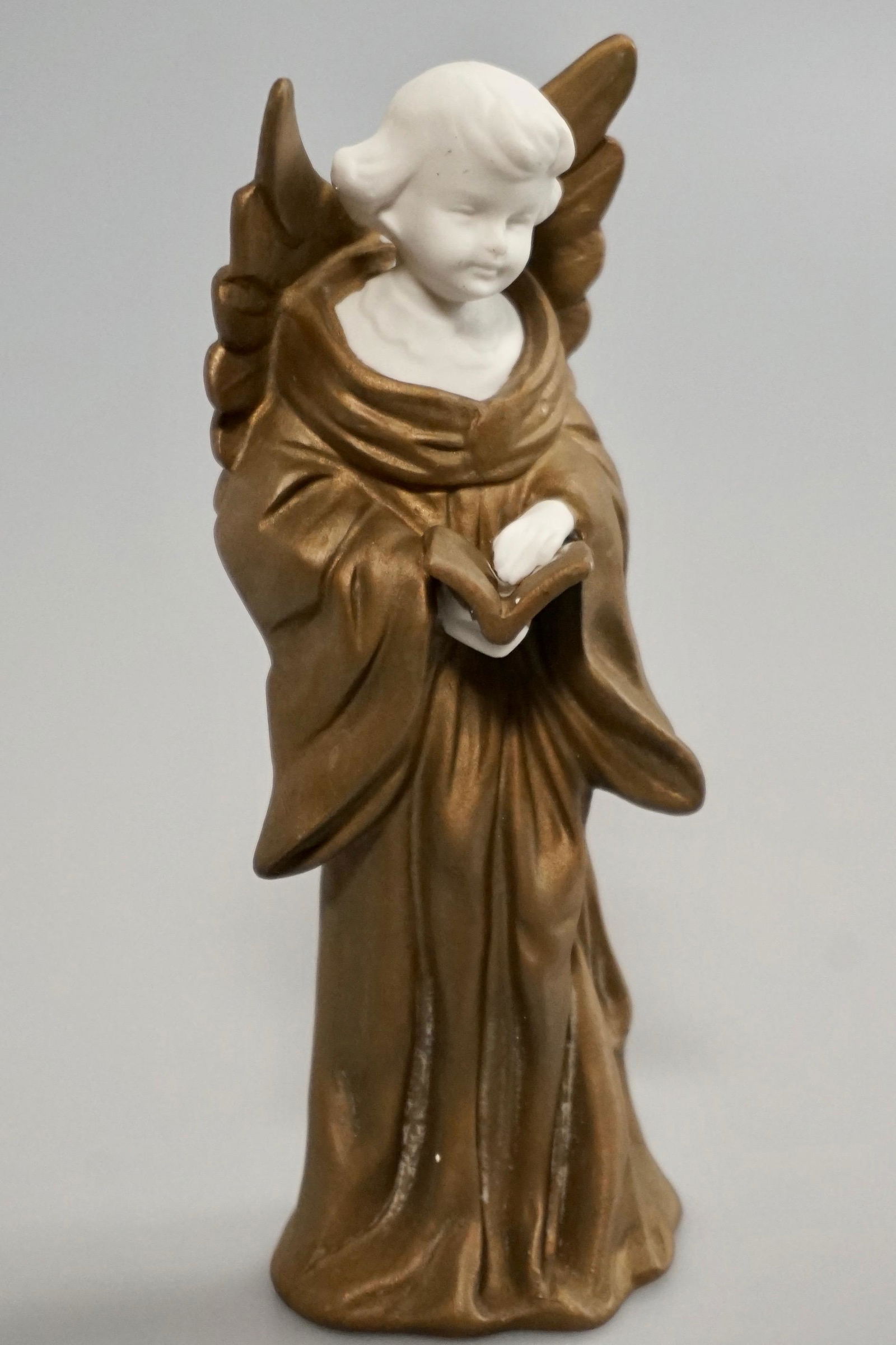 Vintage Porcelain Angel Figurine White Bisque Head Gold