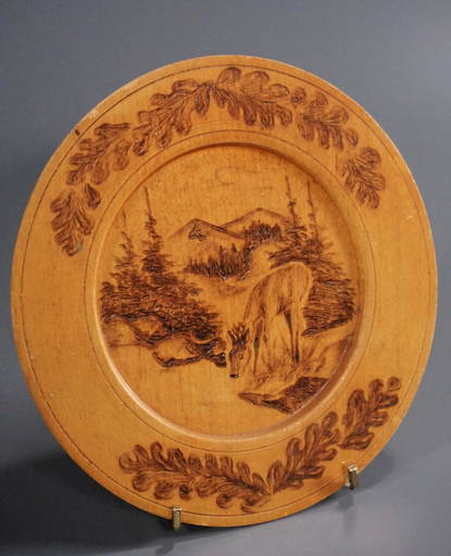 Pyrography Deer Plate Made In Ussr Ukrainian Soviet