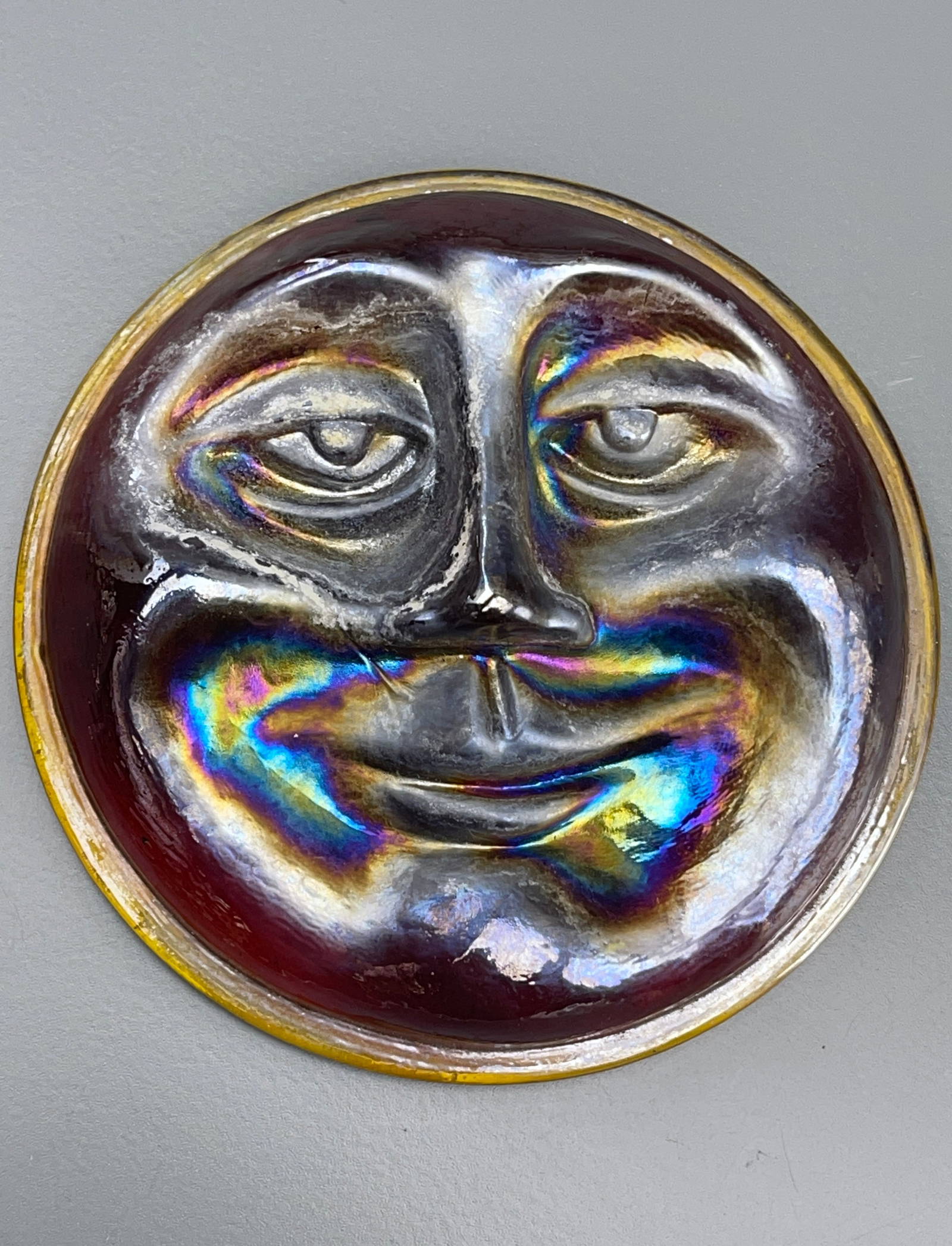 Iridescent Glass Sun Face Paperweight Stained Molded Novelty Art Glass ...