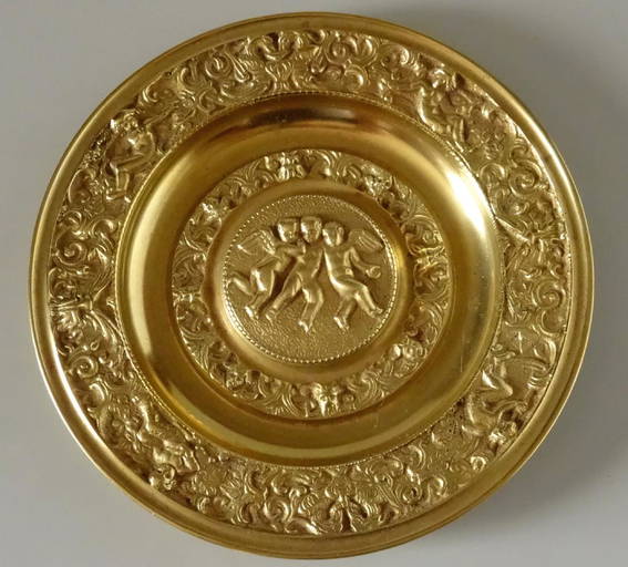 Antique Italian Heavy Bronze Cherub Roundel Plaque