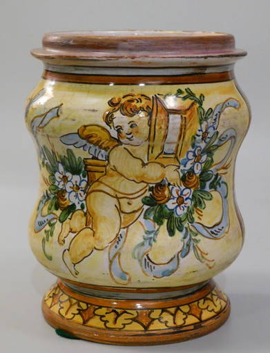Italian Majolica Pottery Albarello Putto Vase Hand