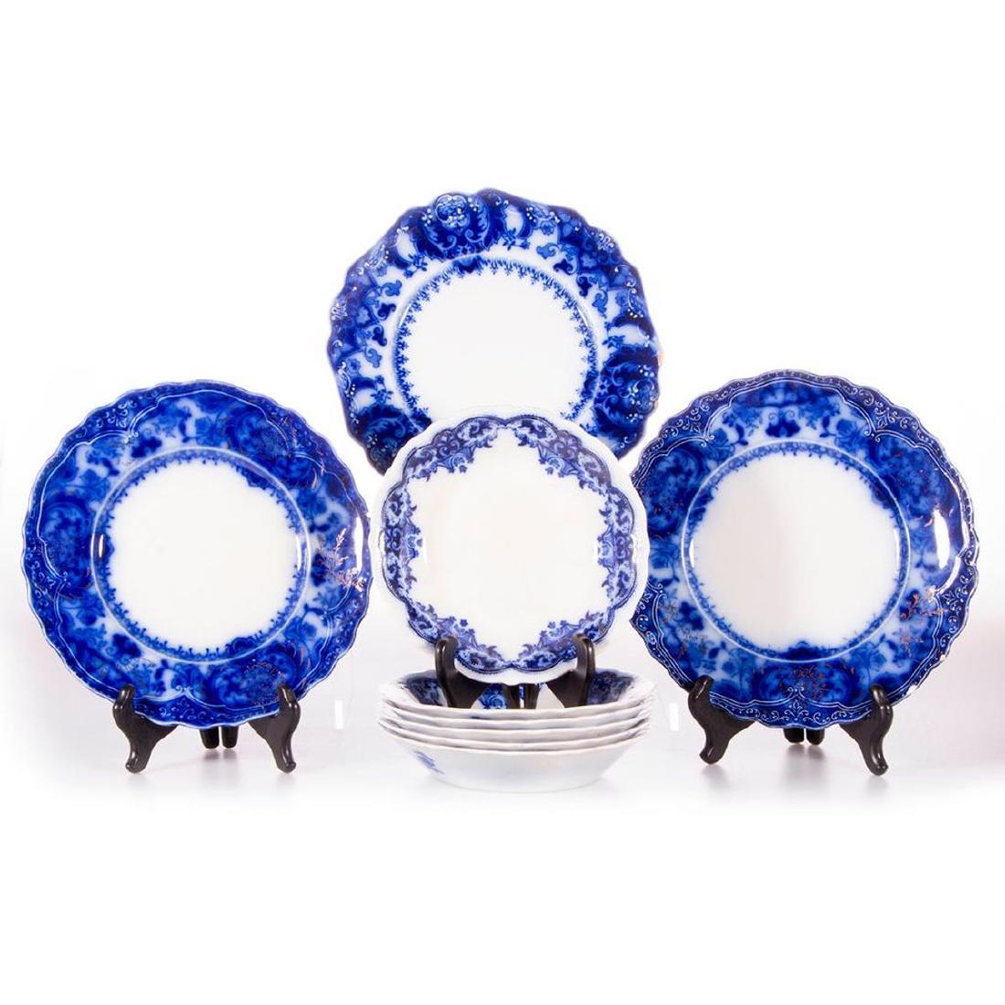 Flo Blue Plates And Bowls, England.