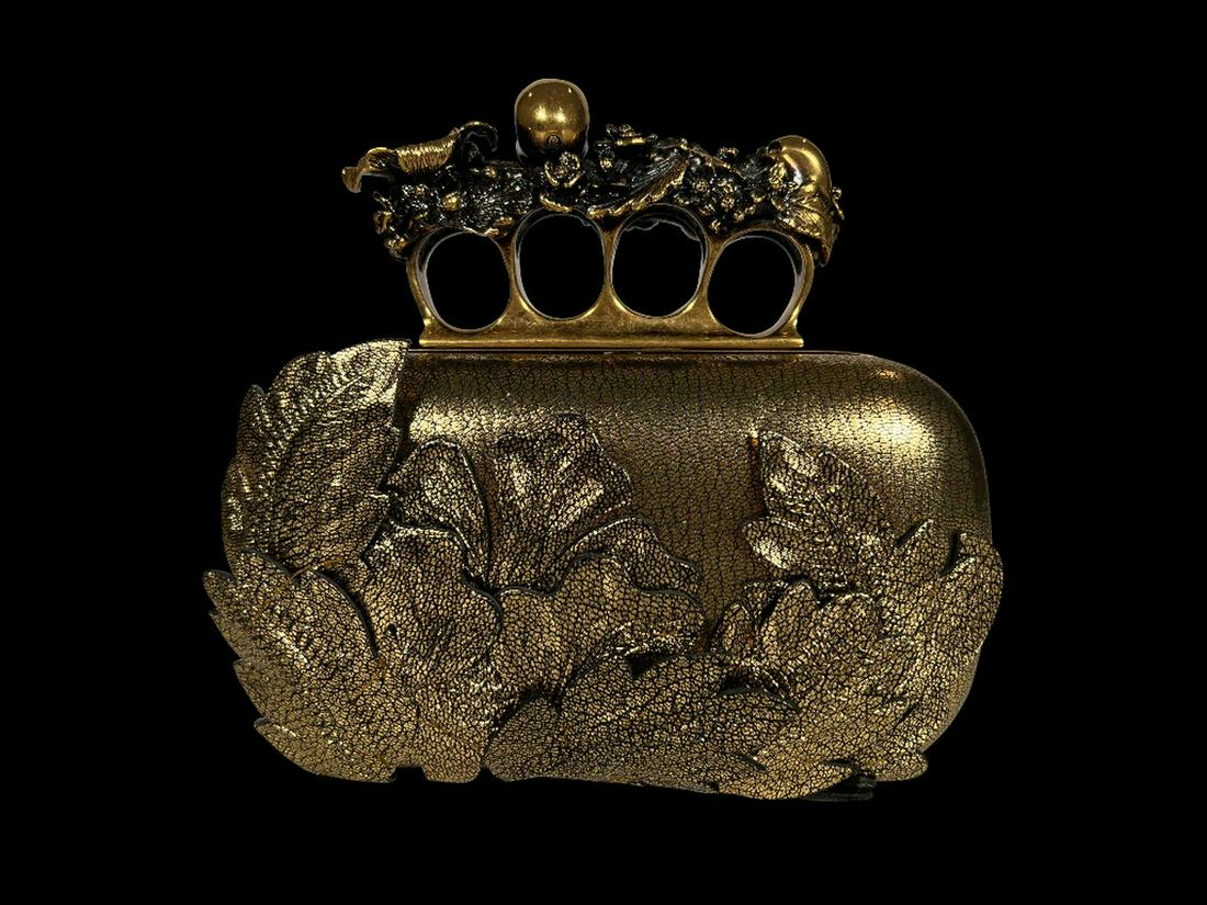 Rare Gold Leather Alexander Mcqueen Knuckle Bag
