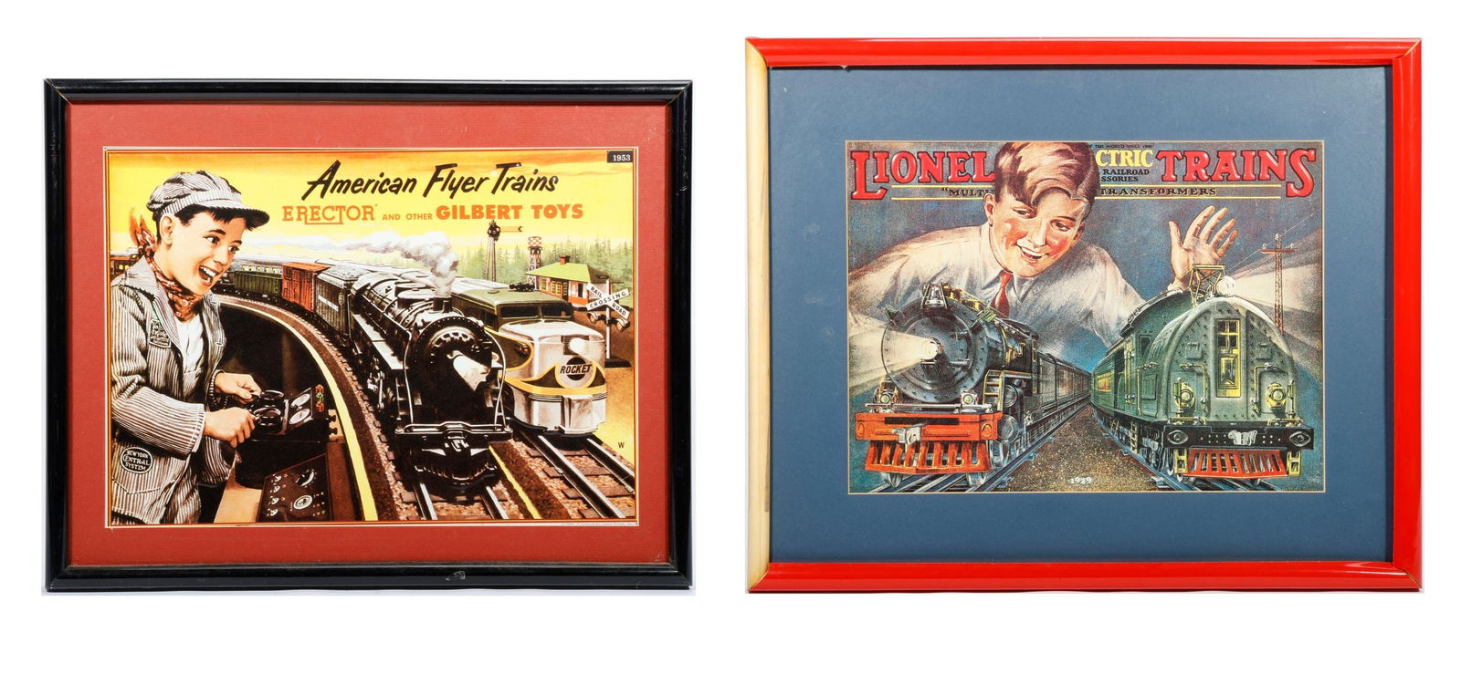 Two Framed Toy Train Catalog Cover Prints Auction