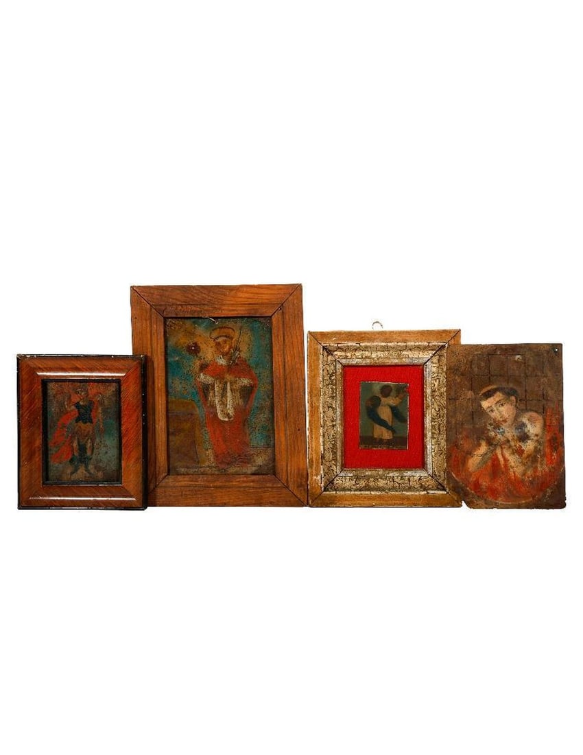 Four Mexican Retablos, Saints And Purgatory. Auction