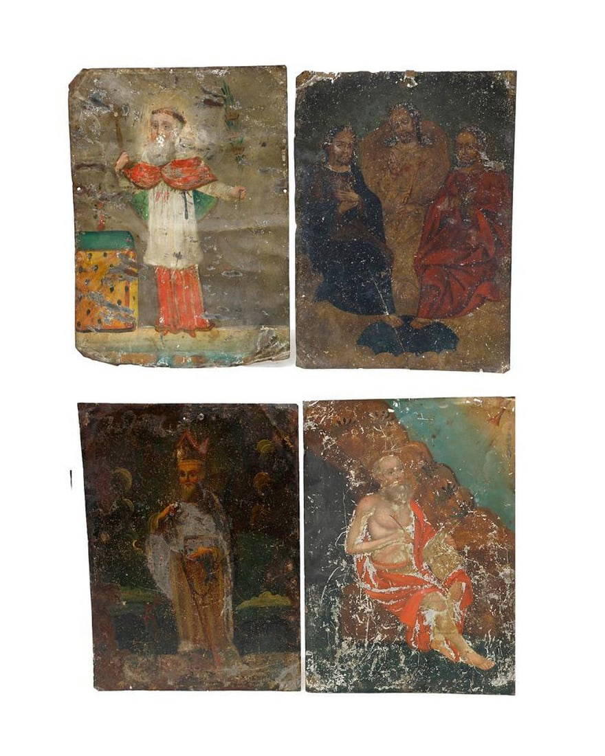 Four Mexican Retablos Of Saints And Others. Auction