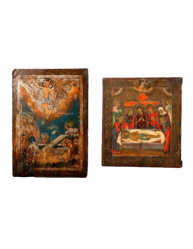 Two Icons, The Lamentation And Resurrection.