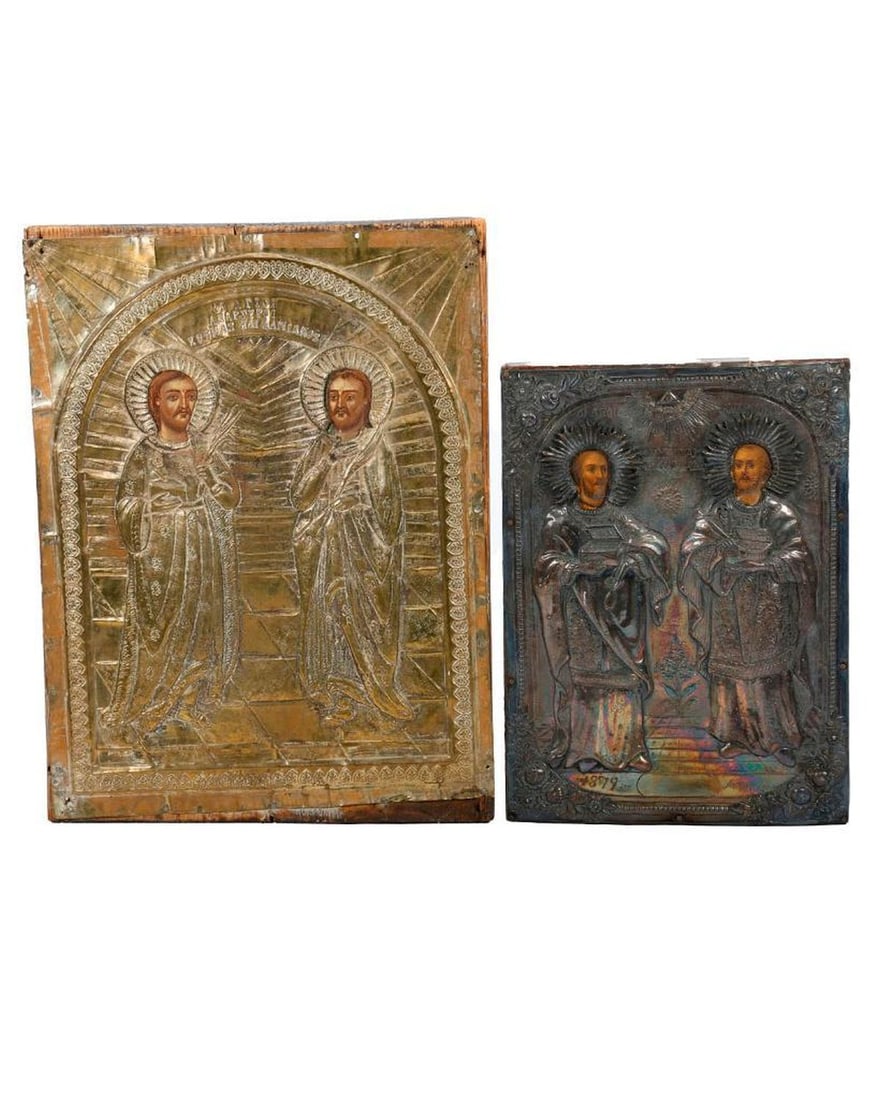Two Icons Of Saints Cosmas And Damian. Auction