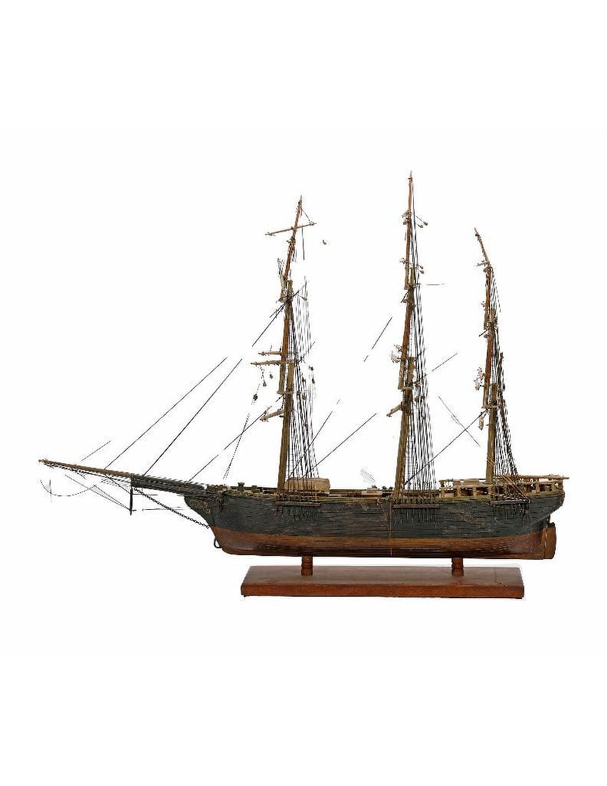 Folk Art Three-masted Ship Model. Auction