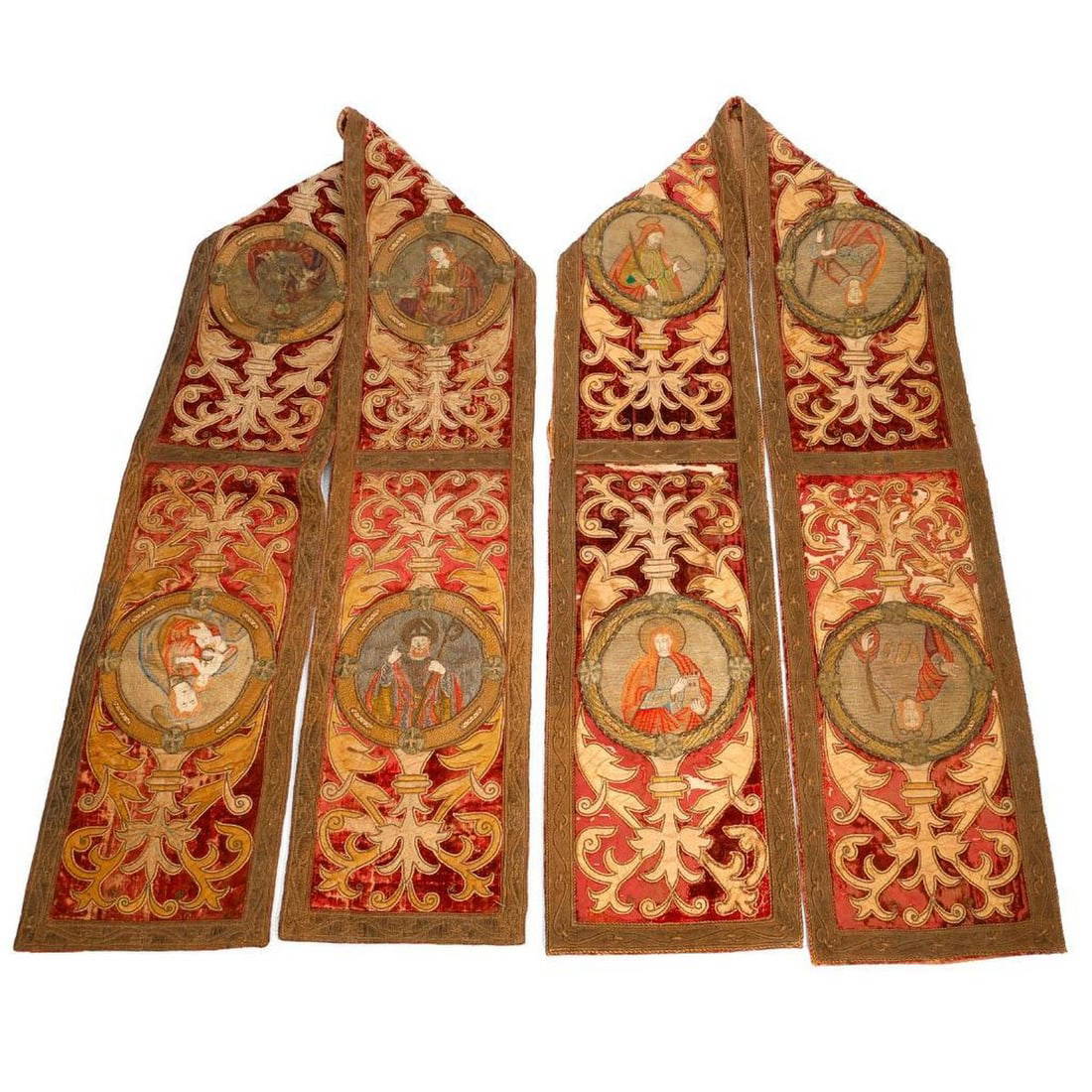 Pair Of Antique Embroidered Orphrey Bands Auction