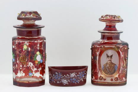 Cobalt Blue Moser Glass Persian Market Dresser Bottle With Portrait ...