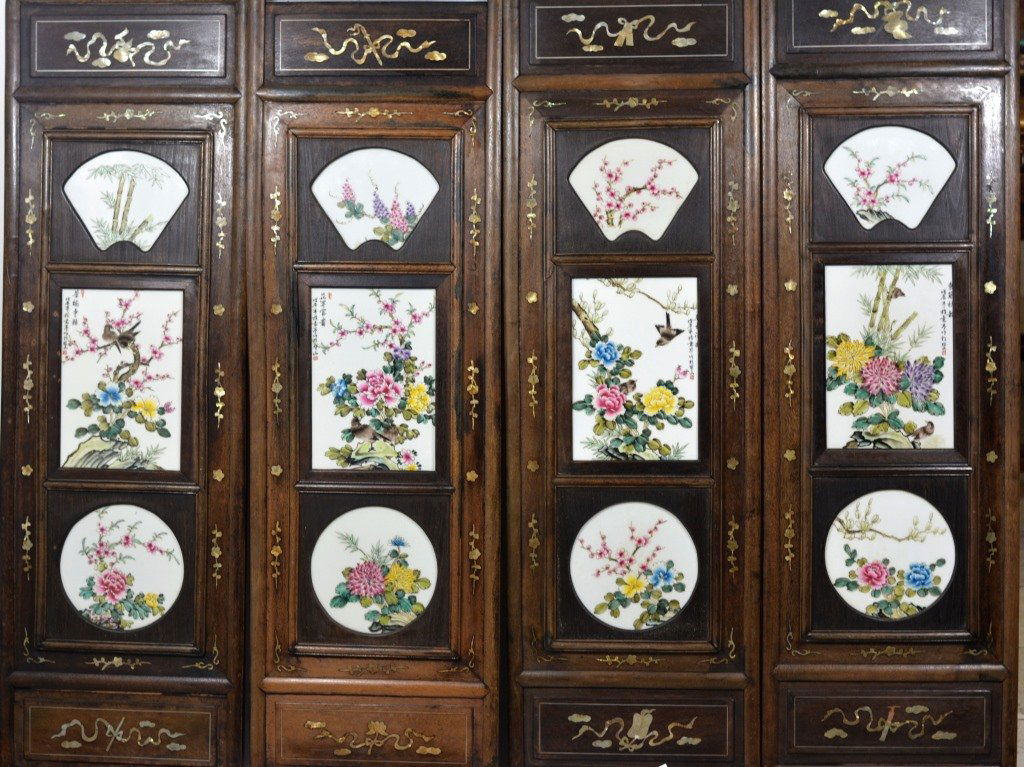 Important Four Panel W Plaque Cheng Yiting Screen