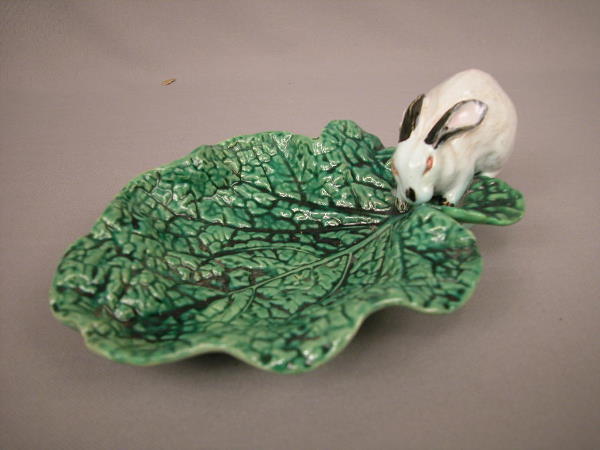 Majolica Minton Tray, Rabbit On Cabbage Leaf