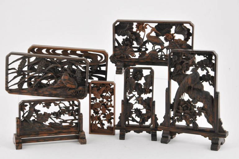 Lot Of Eight Wood Carvings. Japan. Meiji Period